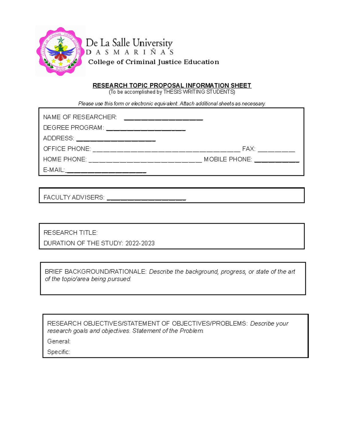 Topic Proposal Form(2) - RESEARCH TOPIC PROPOSAL INFORMATION SHEET (To ...