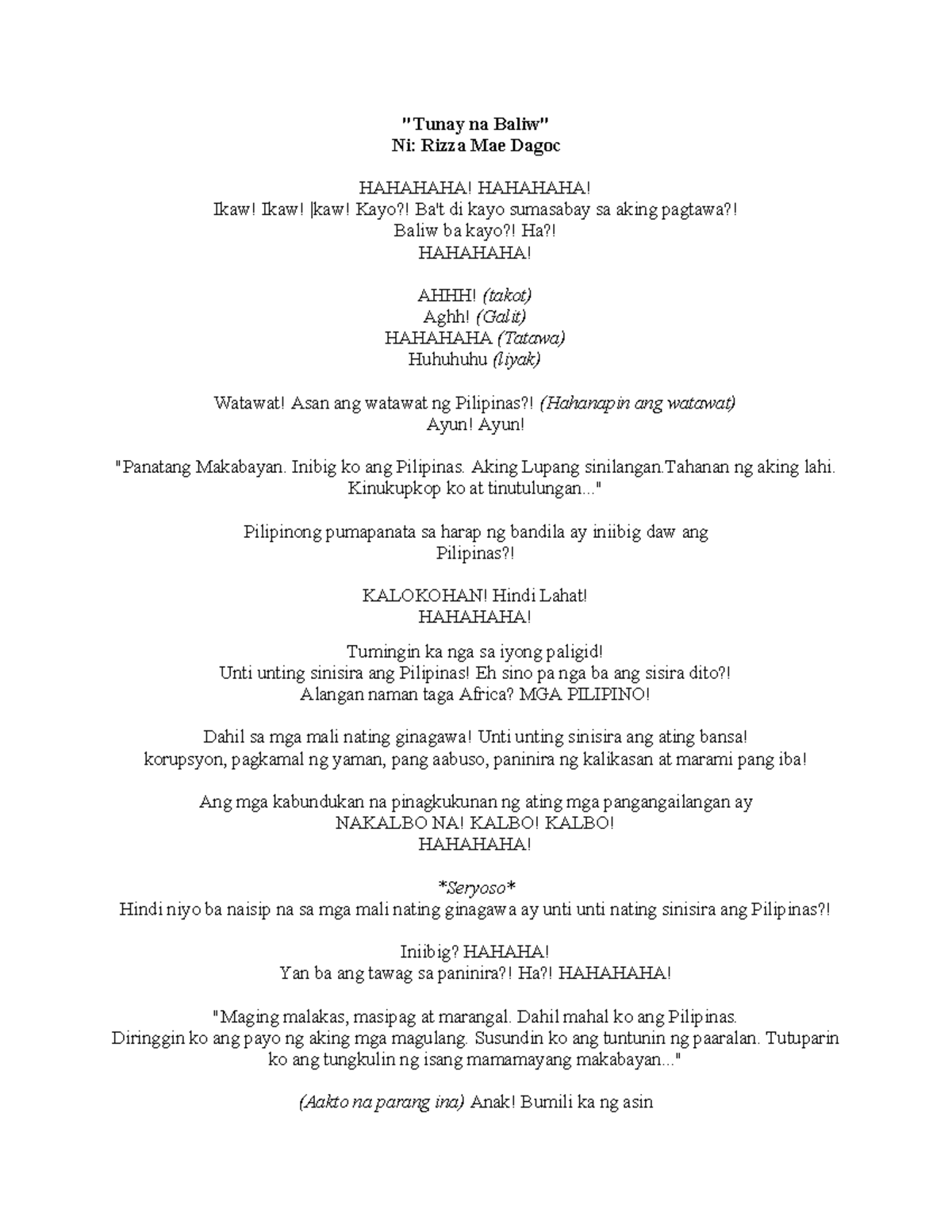 Tunay na Baliw-Deklamasyon - "Tunay na Baliw" Ni: Rizza Mae Dagoc ...