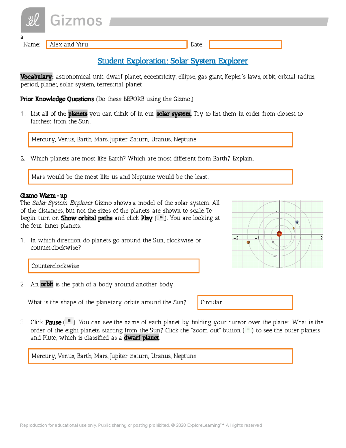 Copy of Copy of Gizmos Solar System Explorer - a Name: Alex and Yiru ...