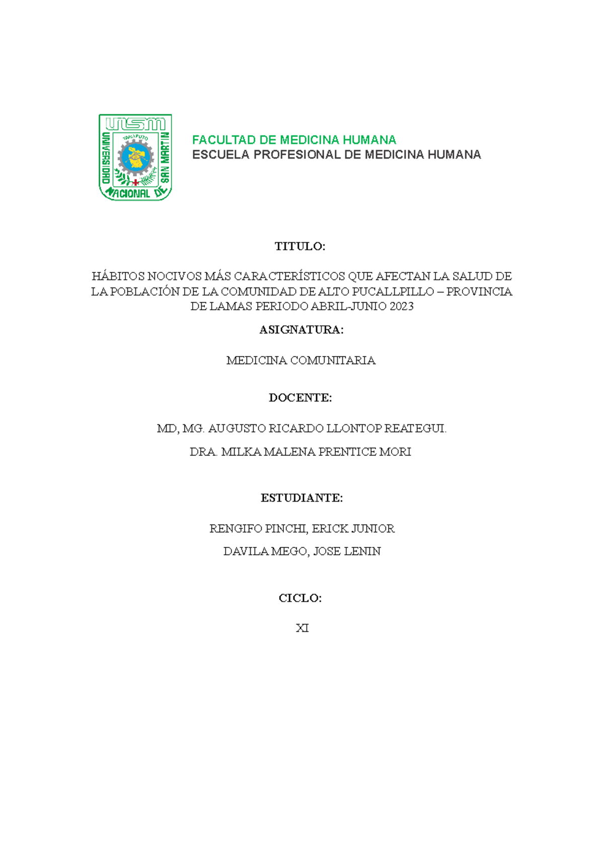 PLAN DE Salud Grupo Erick Rengifo Y Lenin Davila - FACULTAD DE MEDICINA ...