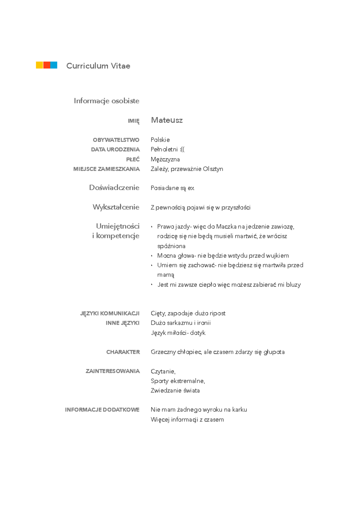 CV to gd ghty fc - Mateusz Polskie Pełnoletni :(( Mężczyzna Zależy ...