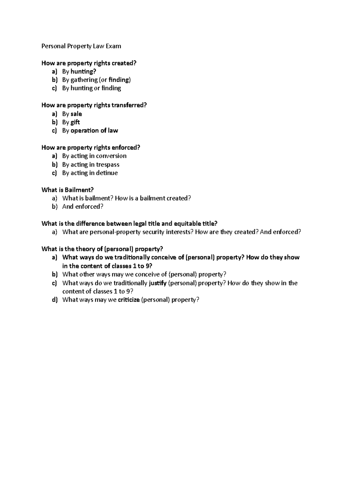 Personal Property Law Notes - Personal Property Law Exam How are ...