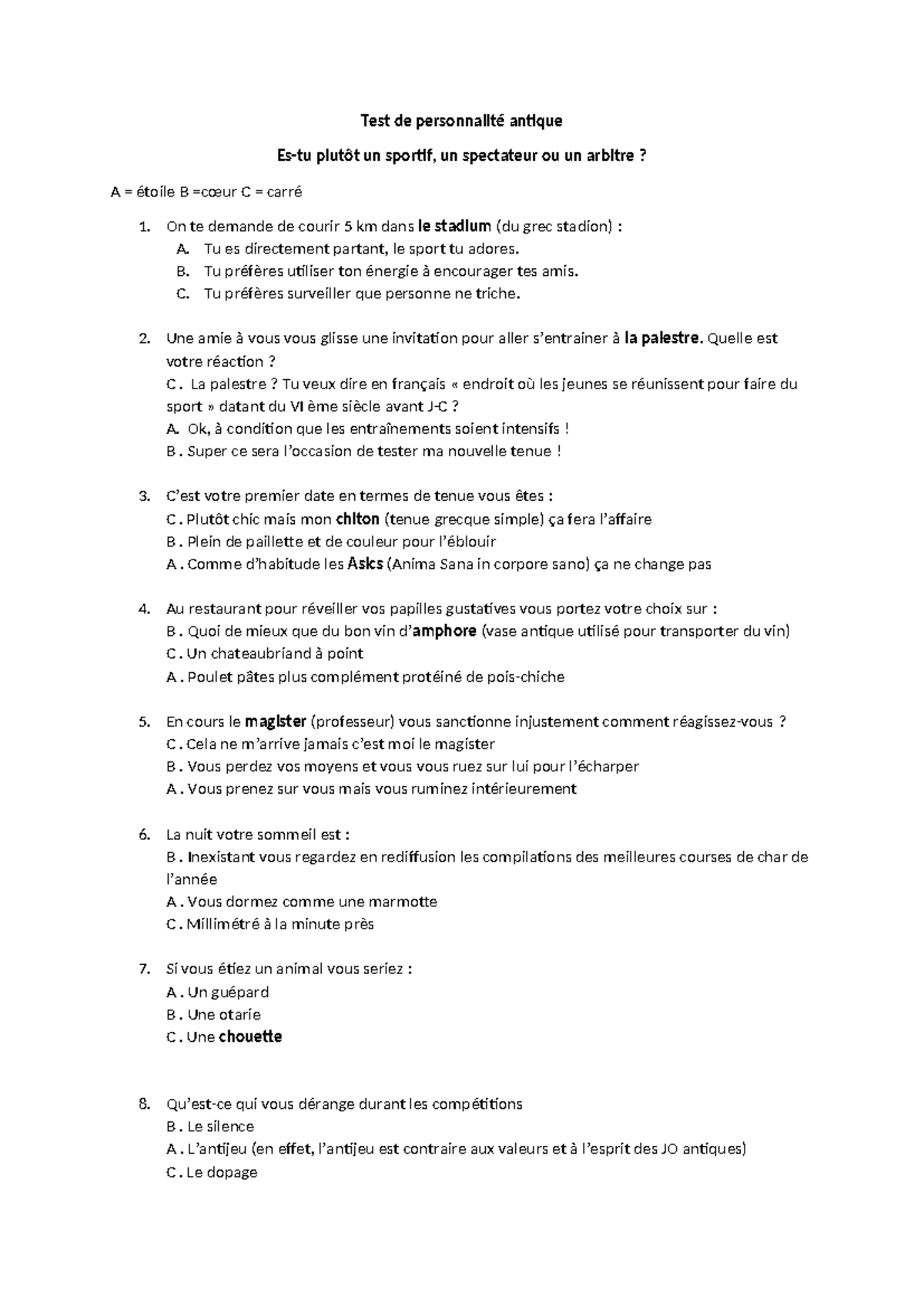 L'esprit des JO Article Ludique 18 Finis - Test de personnalité antique ...