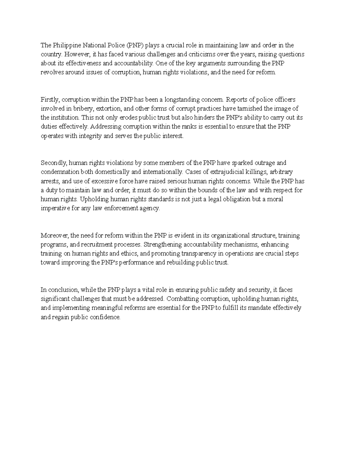 Essay PNP - The Philippine National Police (PNP) plays a crucial role ...