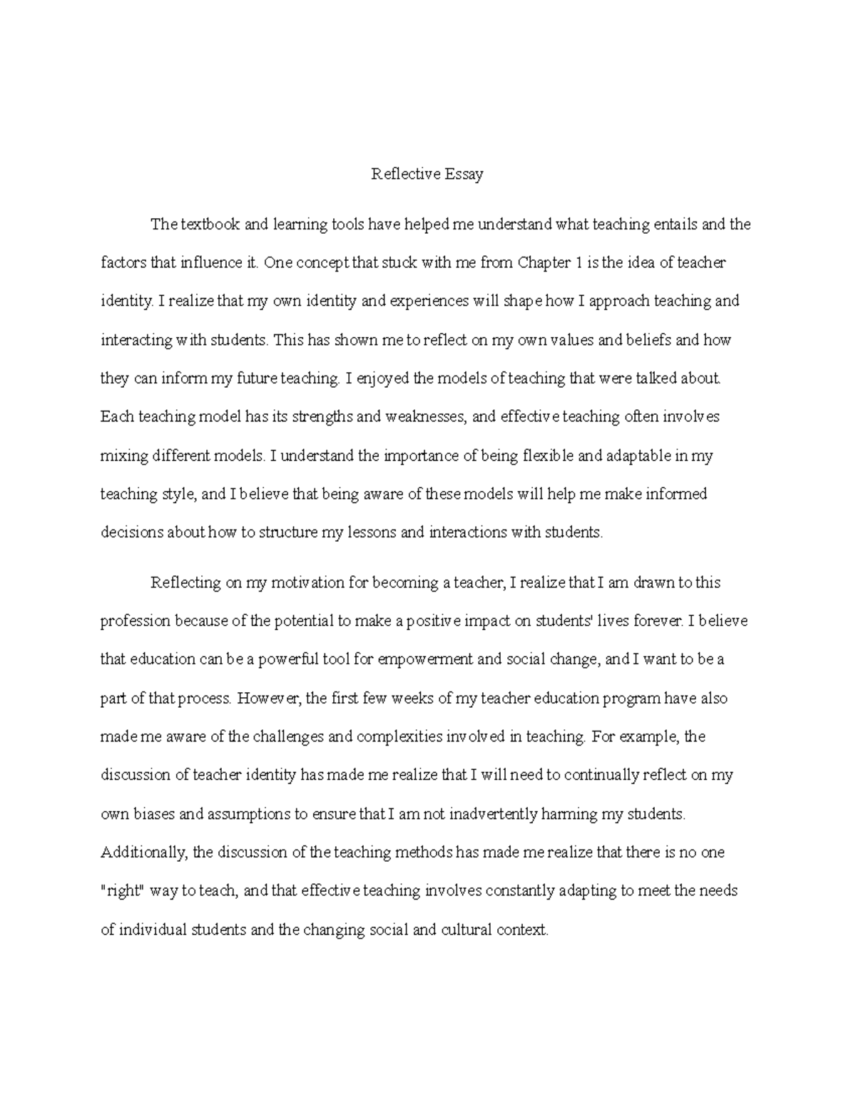 Reflective Essay 1 - Summary English Composition I - Reflective Essay ...