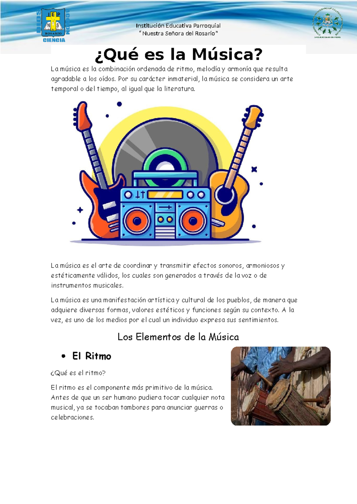 Qué es la Música - Institución Educativa Parroquial “Nuestra Señora del ...