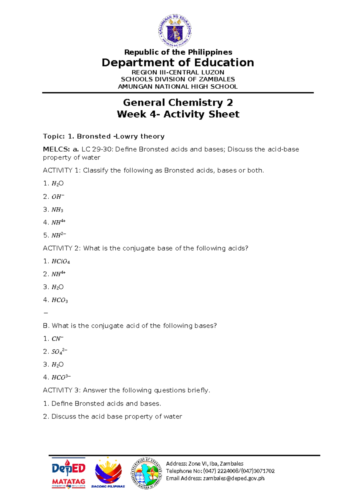 Activity Sheet Gen Chemistry 2 - Department of Education REGION III ...