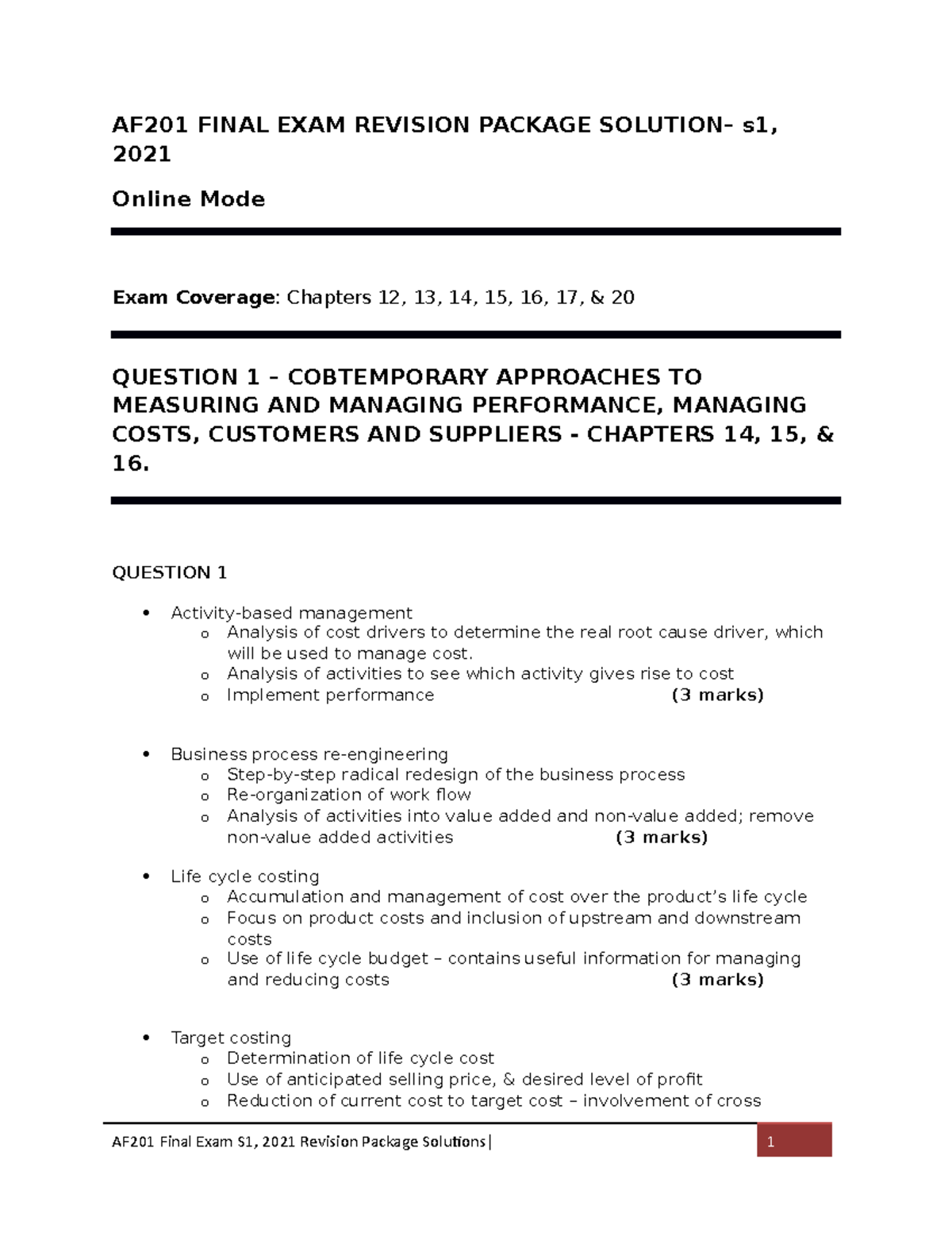 AF201 Final EXAM Revision Package s1, 2021 - Solution - Student Copy ...