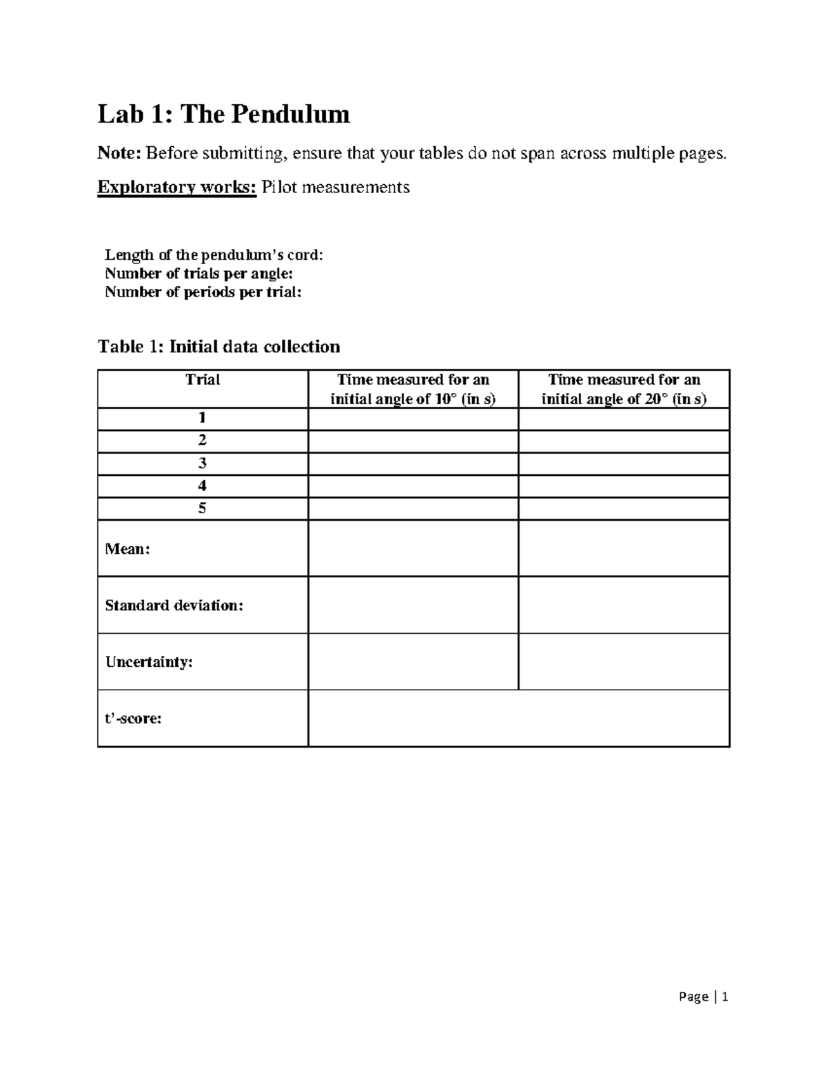 Lab 1- Pendulum Worksheet - F21 - Lab 1: The Pendulum Note: Before ...