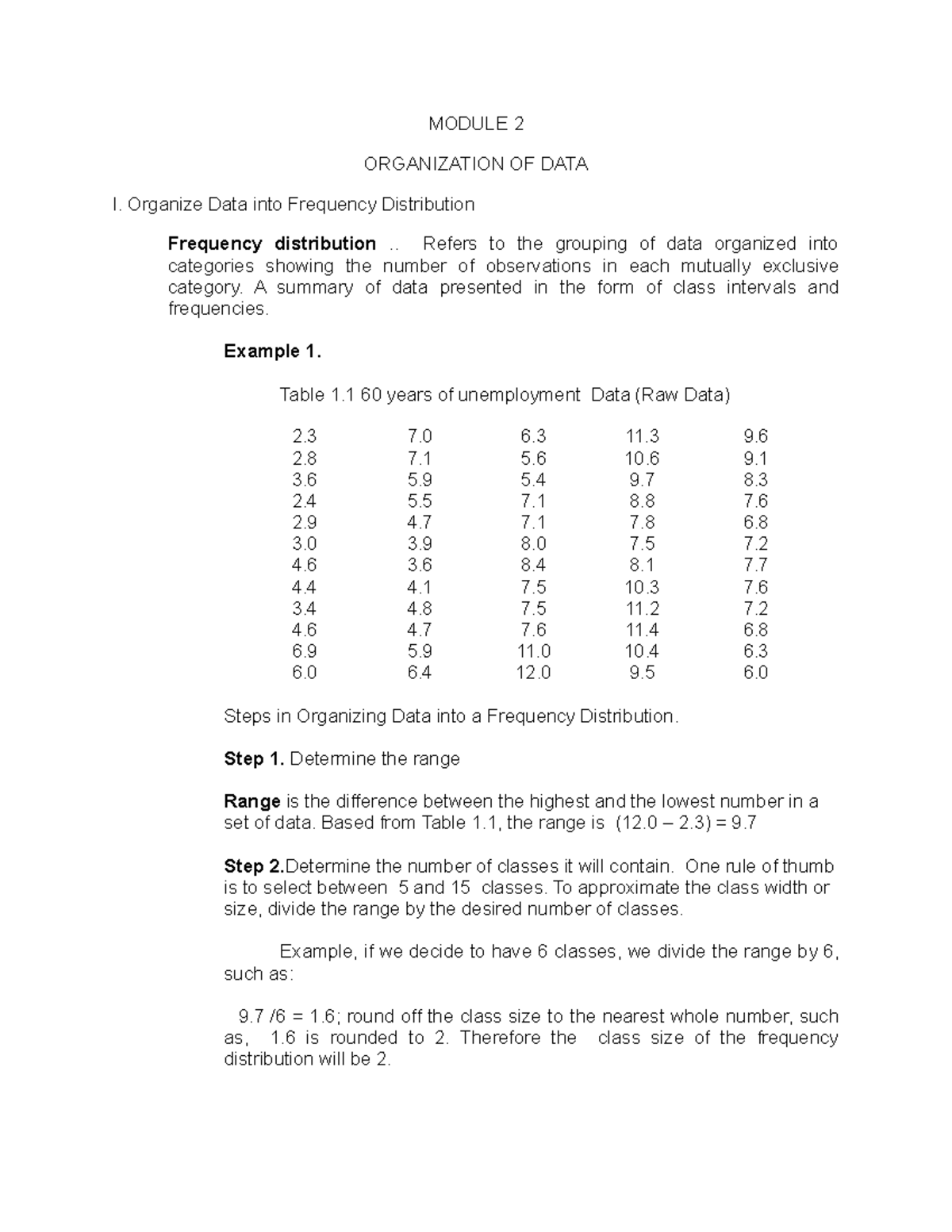 Module 2 Organization OF DATA - ORGANIZATION OF DATA I. Organize Data ...