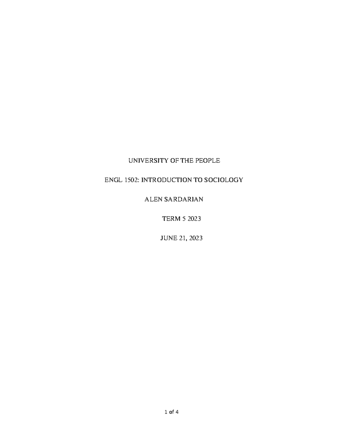 SOC 1502 UNIT 1 WA - yours - UNIVERSITY OF THE PEOPLE ENGL 1502 ...