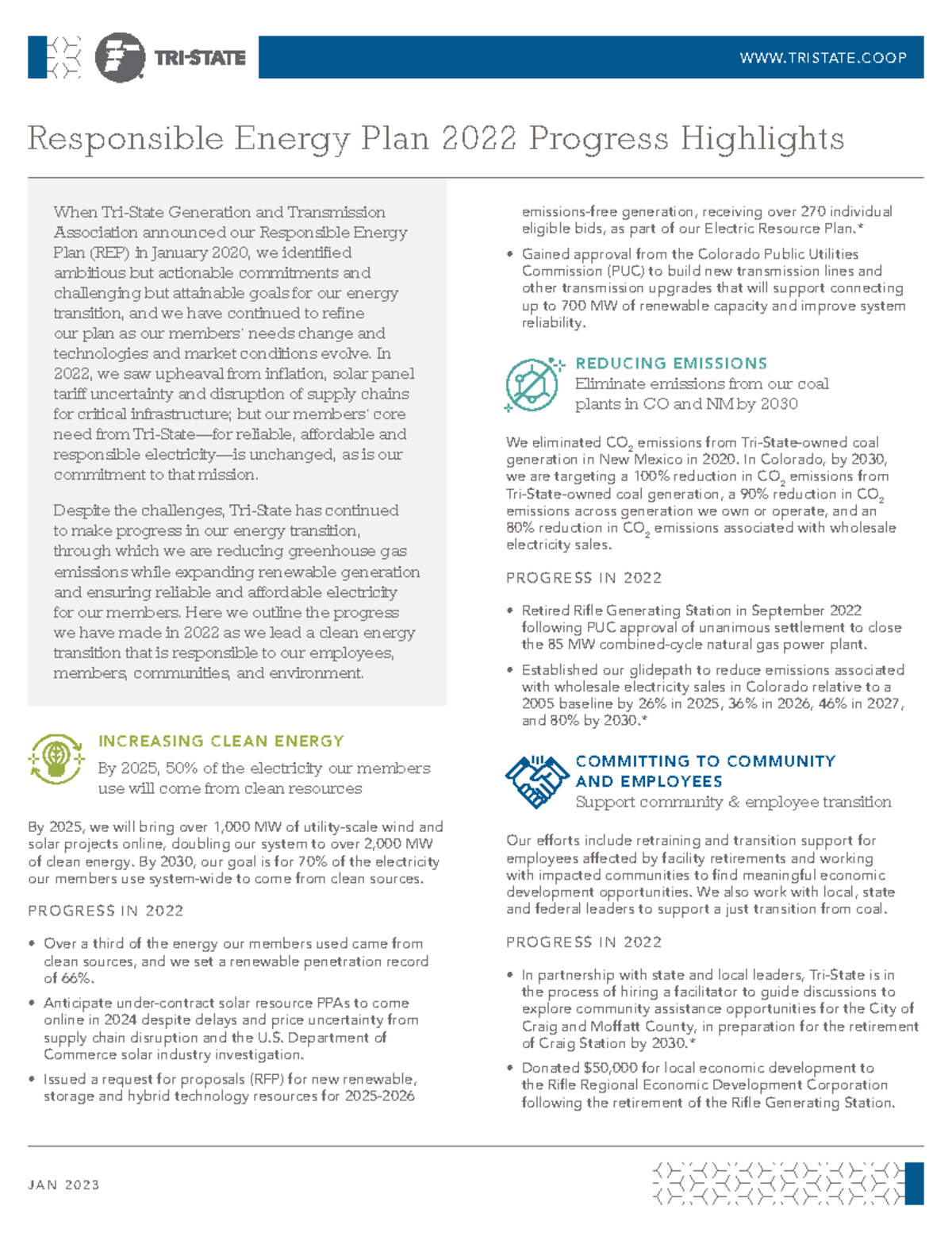 Tri-State Responsible Energy Plan 2022 Highlights - J A N 2 0 2 3 ...