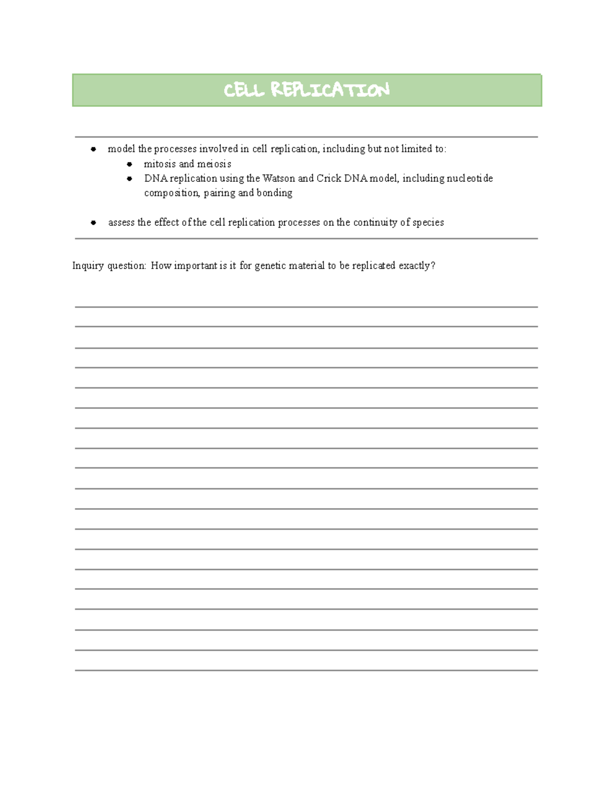 5.2 Cell Replication - CELL REPLICATION model the processes involved in ...