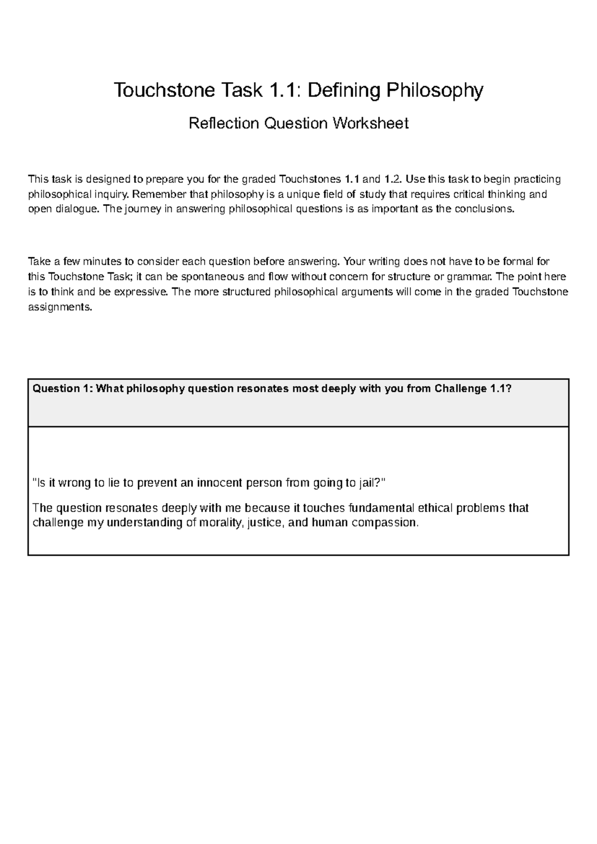 Ancient Greek Philosophers Touchstone Task 1 Worksheet - Touchstone Task 1: Defining Philosophy ...