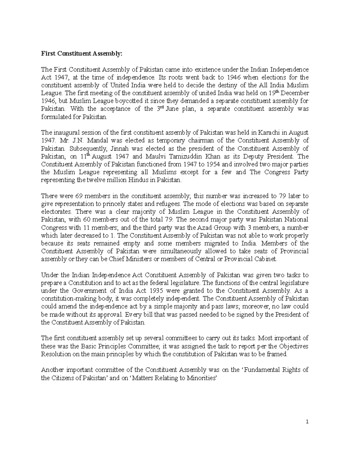 Constitutional Development OF Pakistan Notes - First Constituent ...