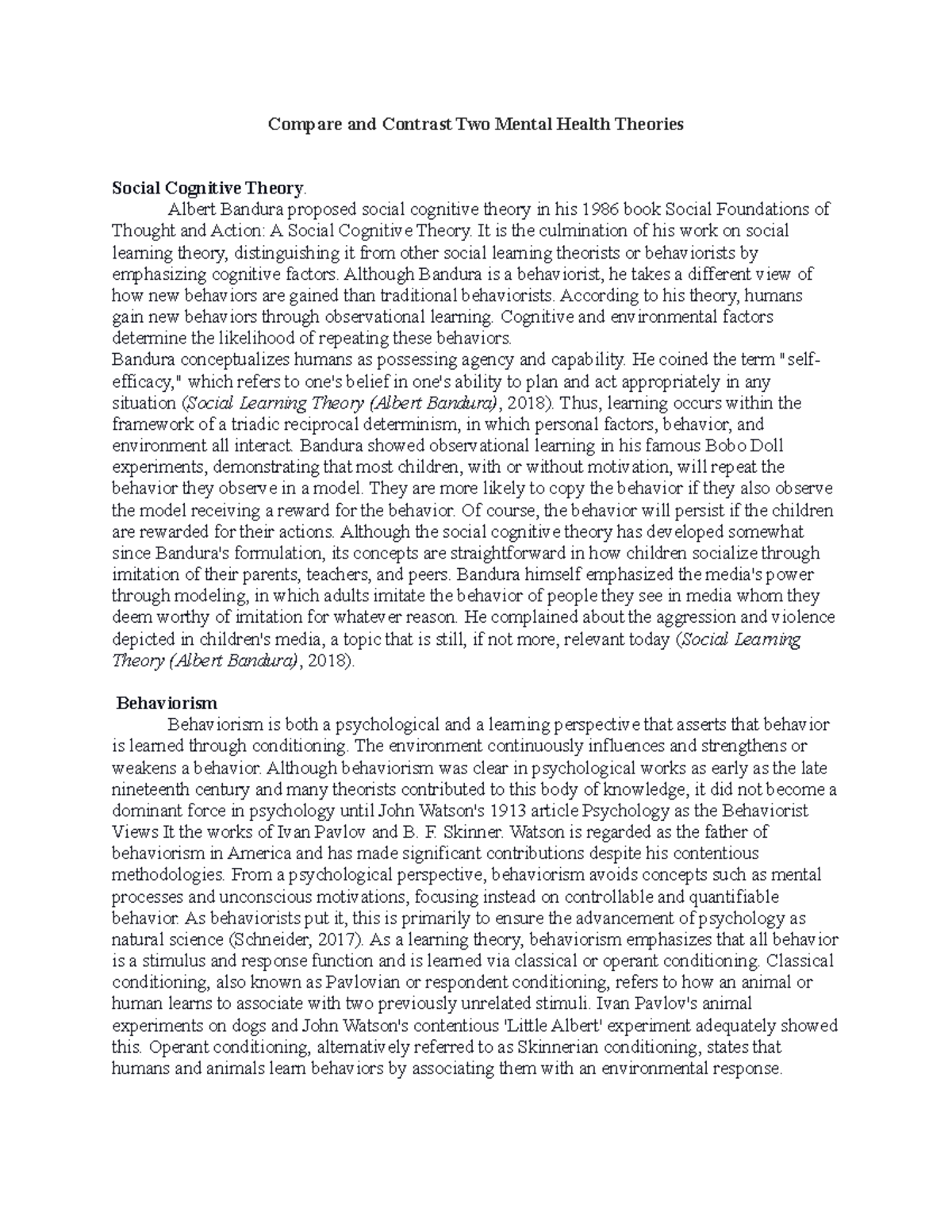 Compare 2 theories - Compare and Contrast Two Mental Health Theories ...