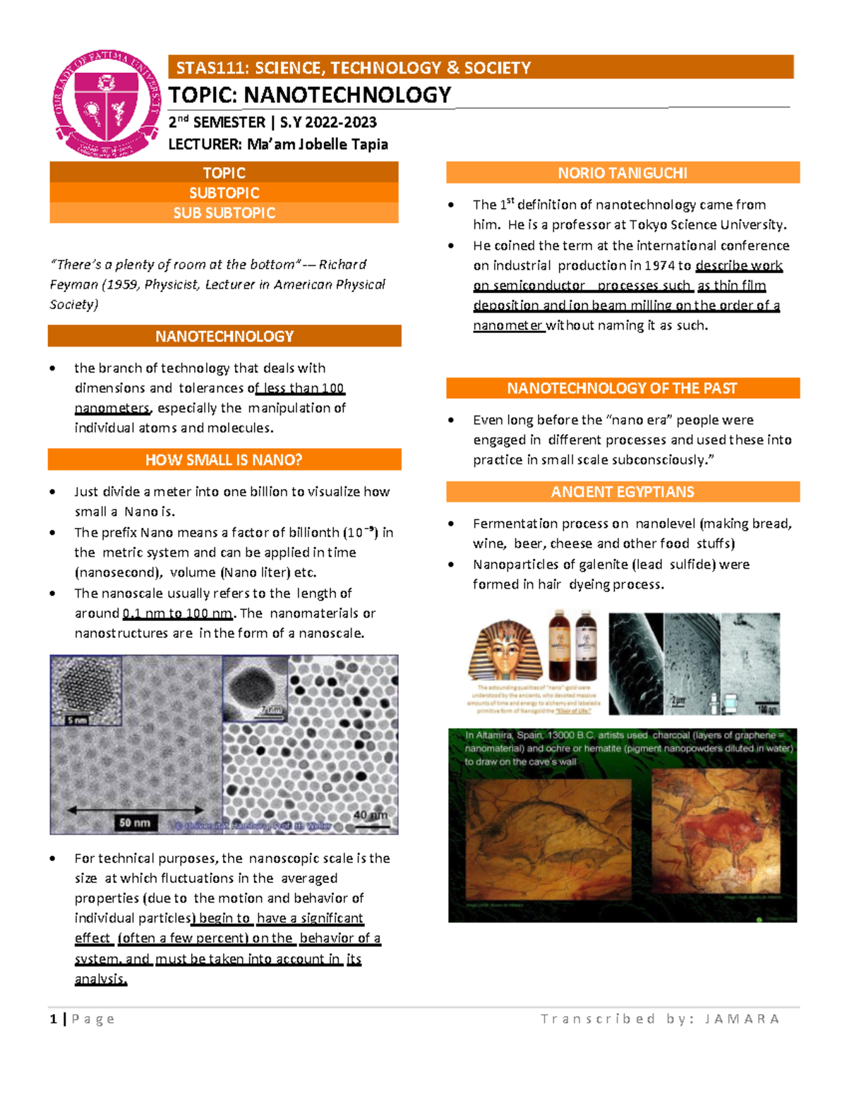 Lesson 5 - Nanotechnology - 1 | P a g e T r a n s c r i b e d b y : J A ...