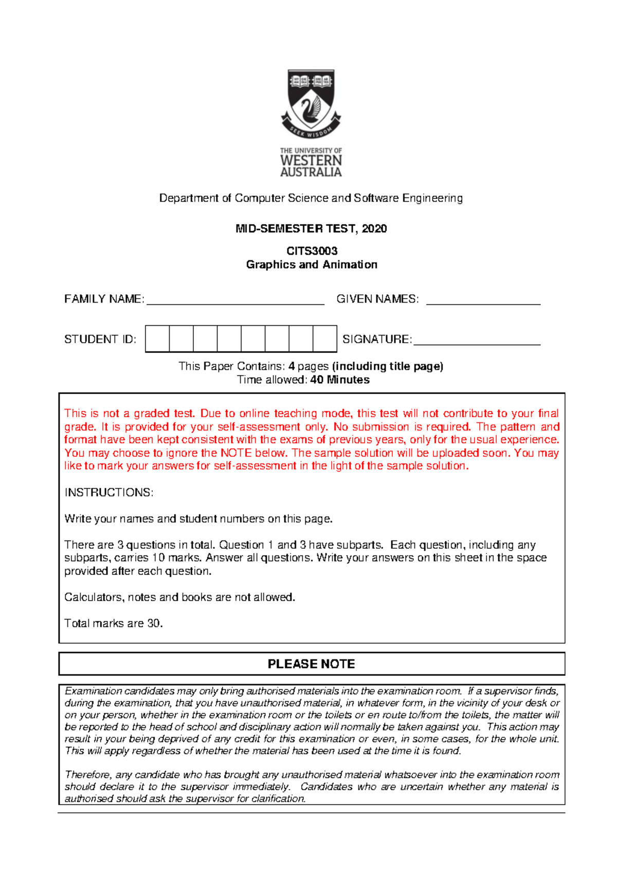 mid semester exam with answers - Department of Computer Science and ...