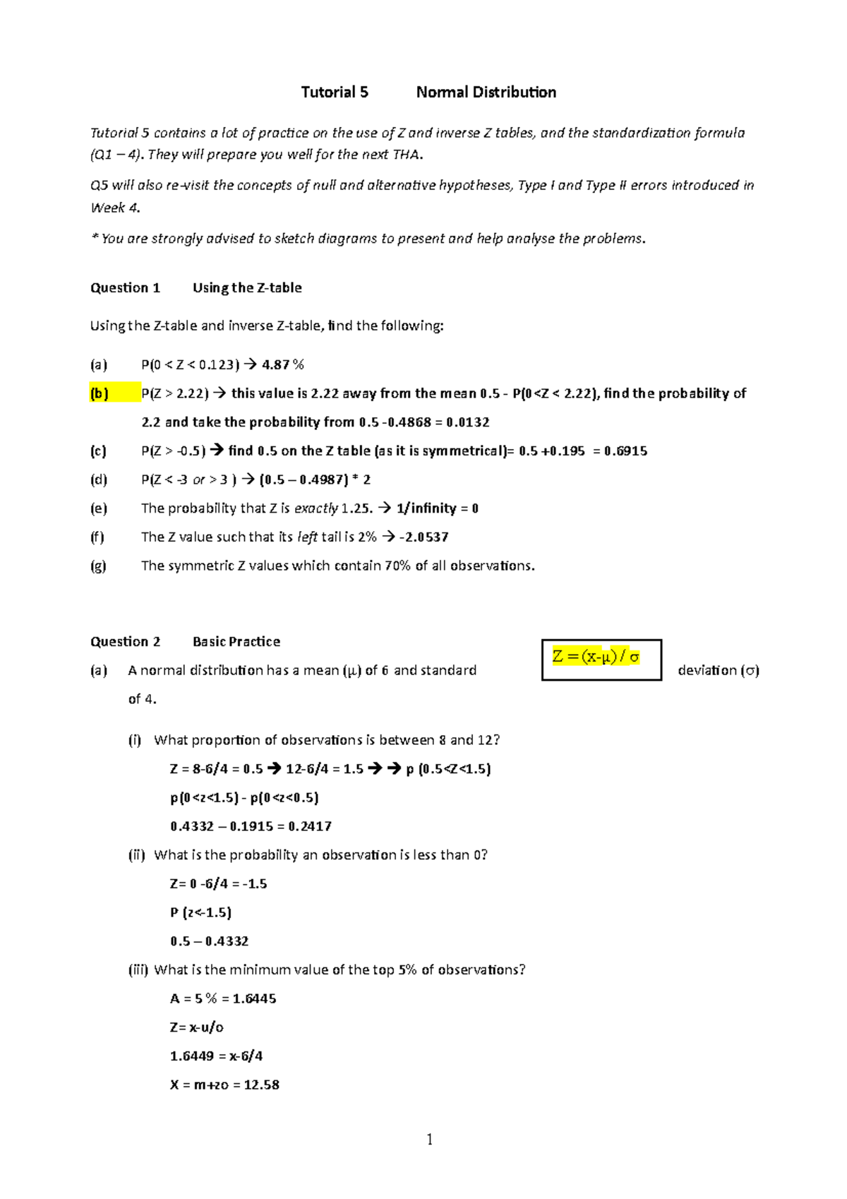 Tute 5 Normal Distribution - Tutorial 5 Normal Distribution Tutorial 5 ...