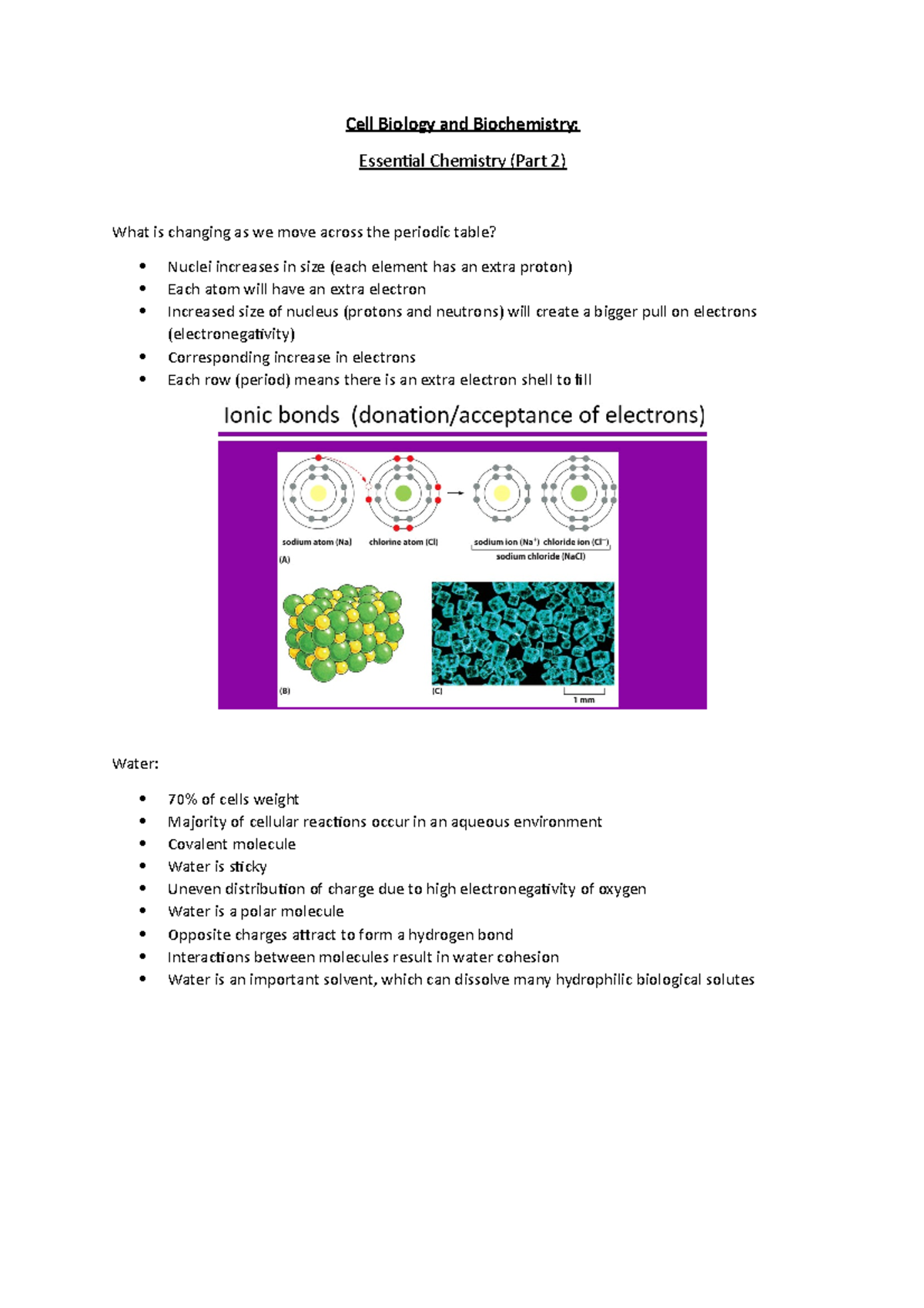 Lecture 2 - Essential Chemistry - Cell Biology and Biochemistry ...