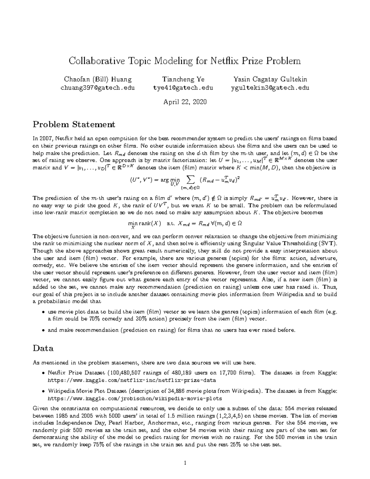 Project Report Computational Statistics - Collaborative Topic Modeling for Netflix Prize Problem ...