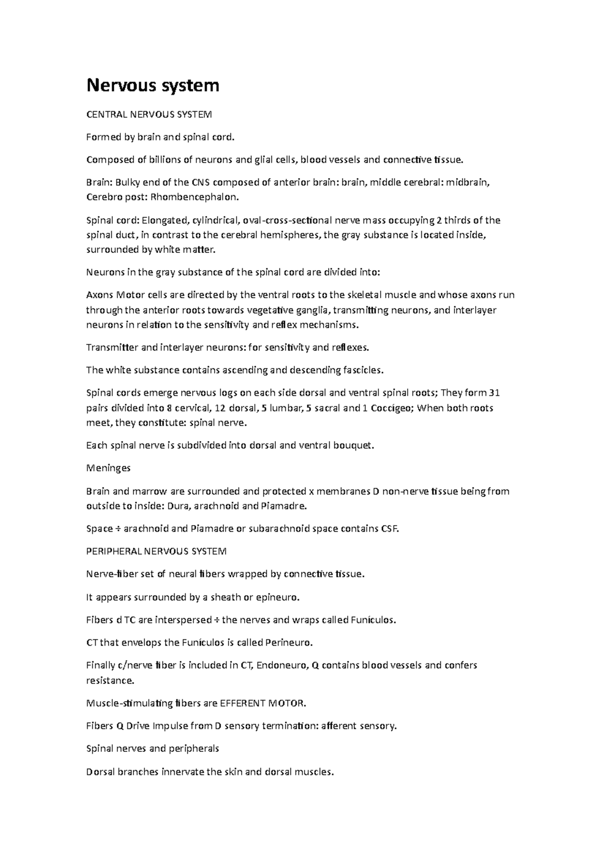 Nervous system - Lecture notes 1 - Nervous system CENTRAL NERVOUS ...