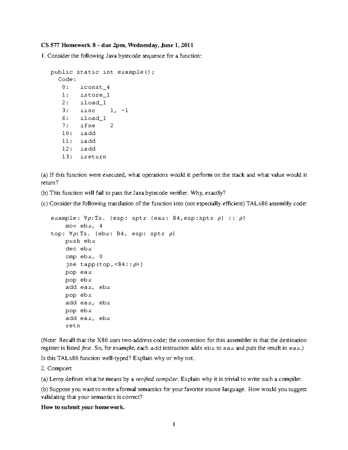Hw8 - CS 577 Homework 8 – due 2pm, Wednesday, June 1, 2011 1. Consider ...