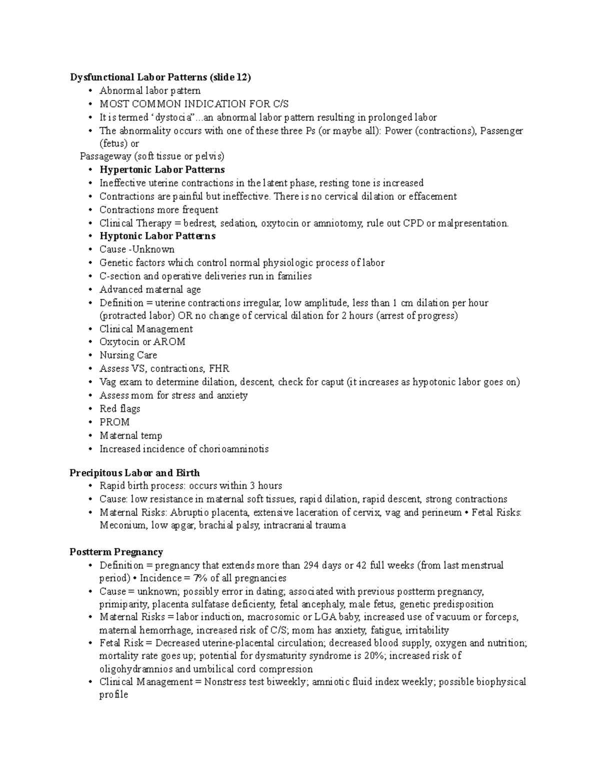 Dysfunctional labor notes - Dysfunctional Labor Patterns (slide 12 ...
