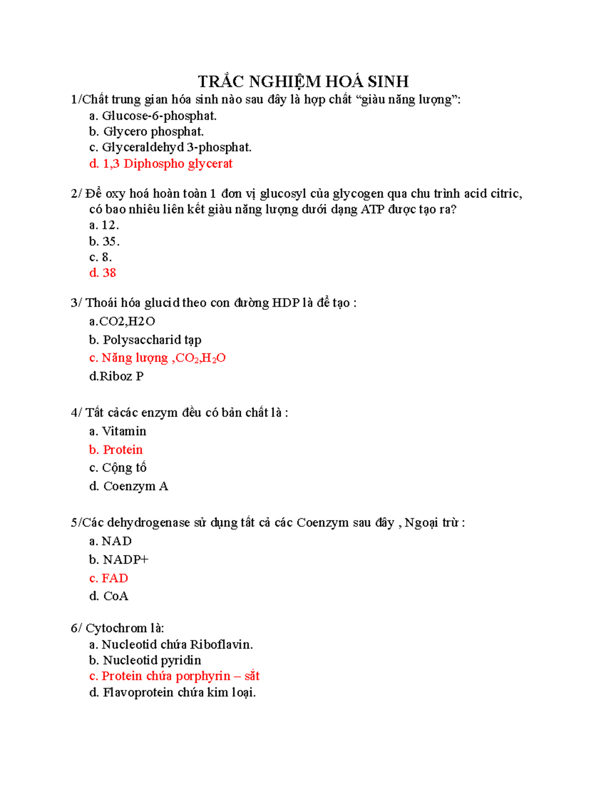 TRẮC NGHIỆM HOÁ SINH - hoa sinh - TRẮC NGHIỆM HOÁ SINH 1/Chất trung ...