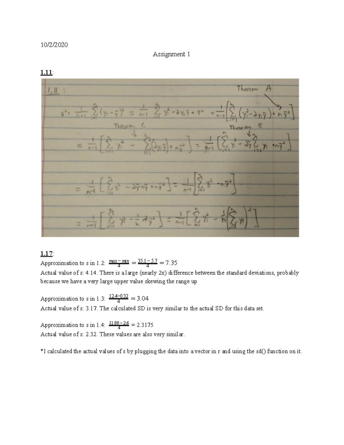 ST421 Assignment 1 - 10/2/ Assignment 1 1 : 1 : Approximation to s in 1 ...