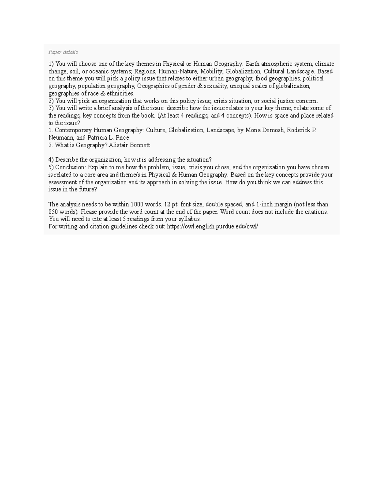 Physical geography - Grade: A - Paper details You will choose one of ...