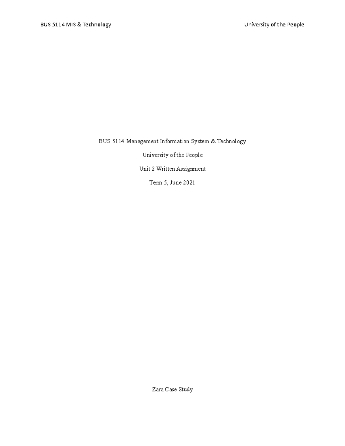 BUS5114Unit2WA - MIS Unit 2 - BUS 5114 Management Information System ...