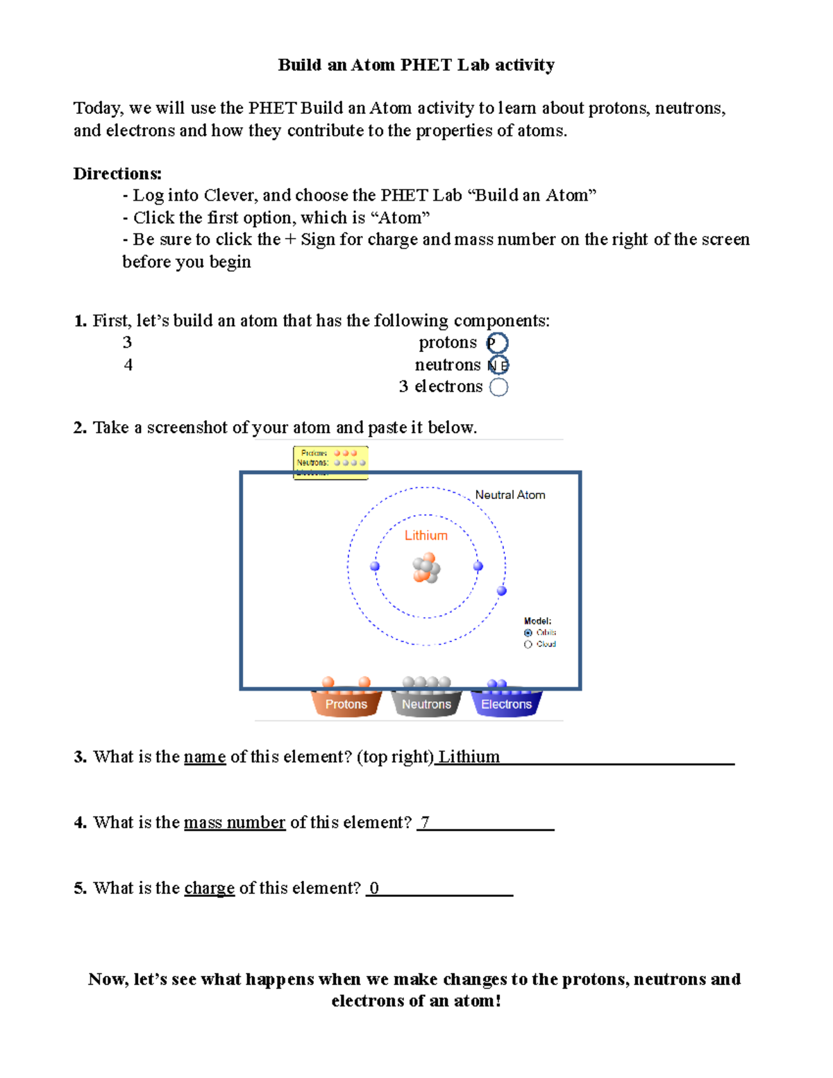 Build an atom PHET Answers - Anatomía - StuDocu