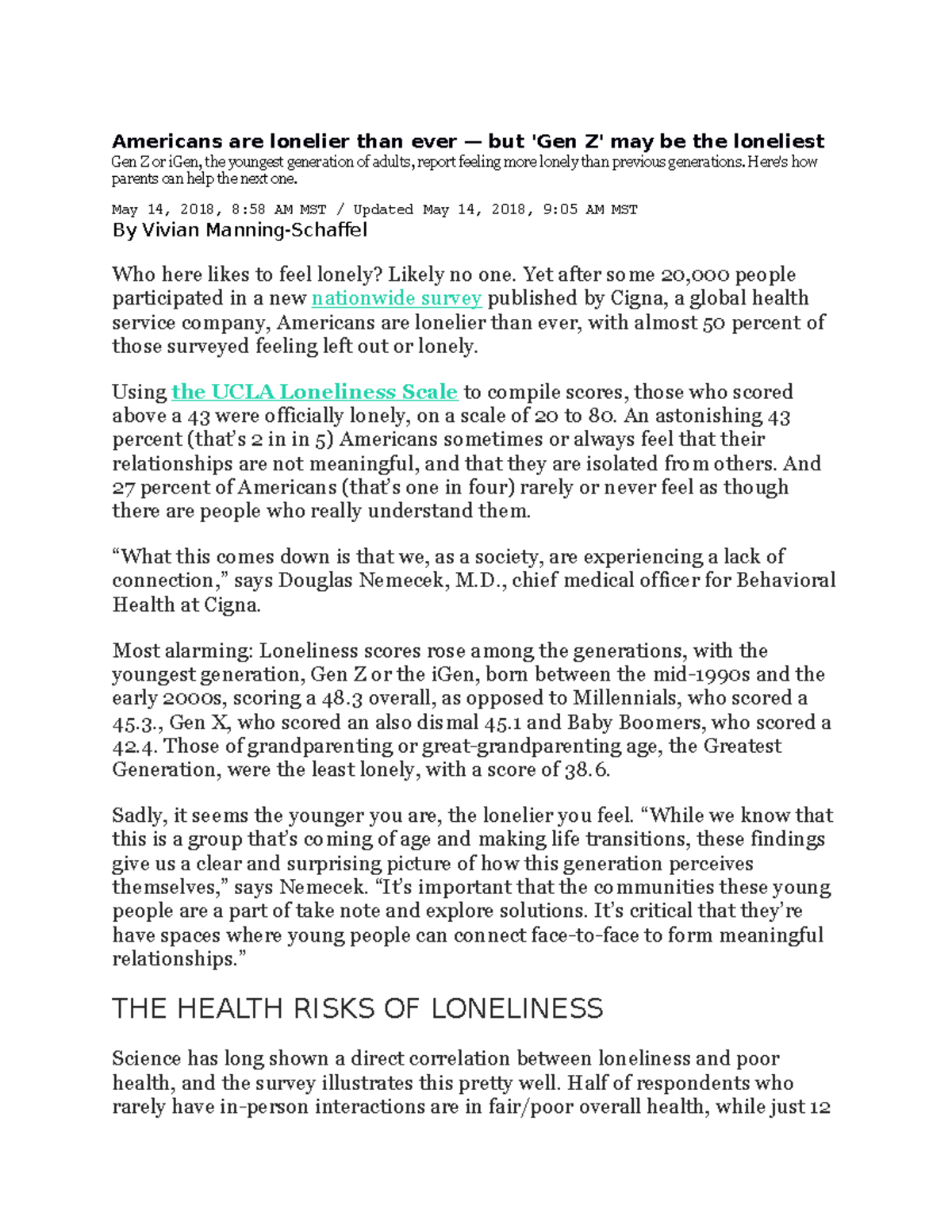 ENG 105 MWF 11.3 Lonely Gen Z - Americans are lonelier than ever but ...