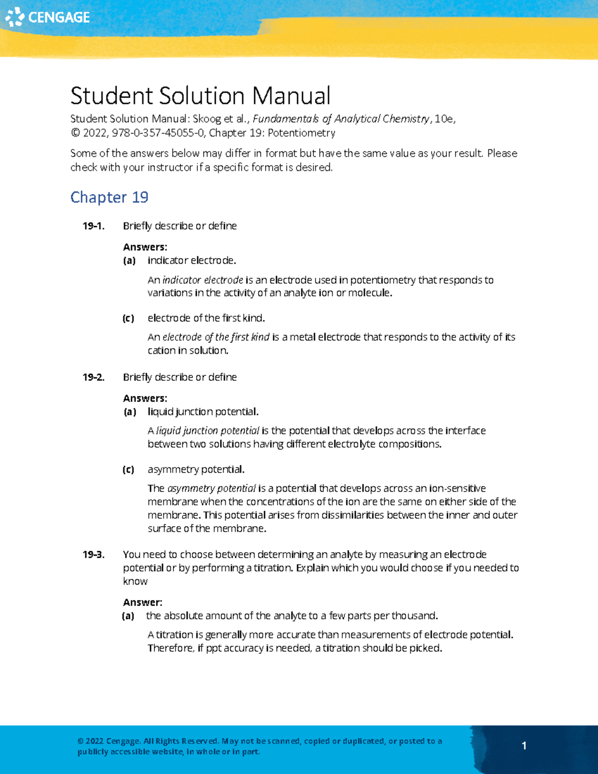 Skoog FAC 10e SSM Ch19 - PPT - Student Solution Manual Student Solution ...