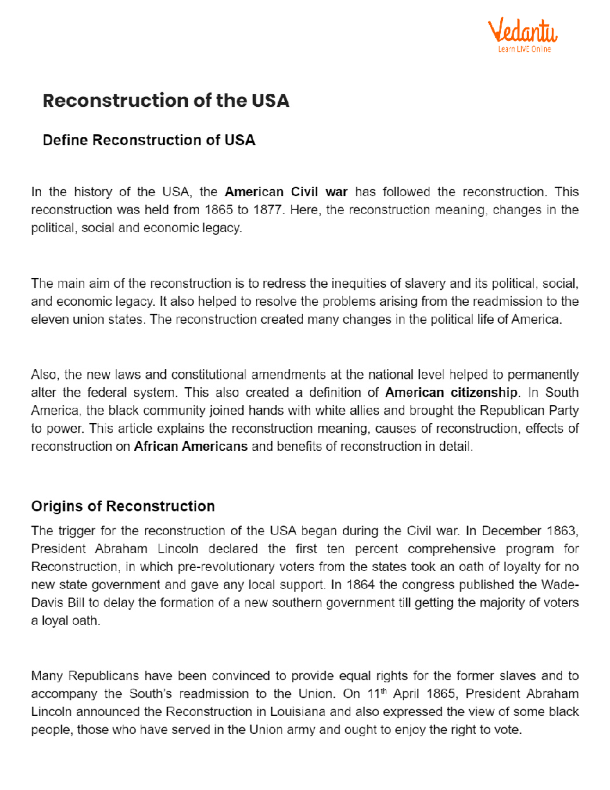 Reconstruction of the USA - history hons 2024 - Studocu