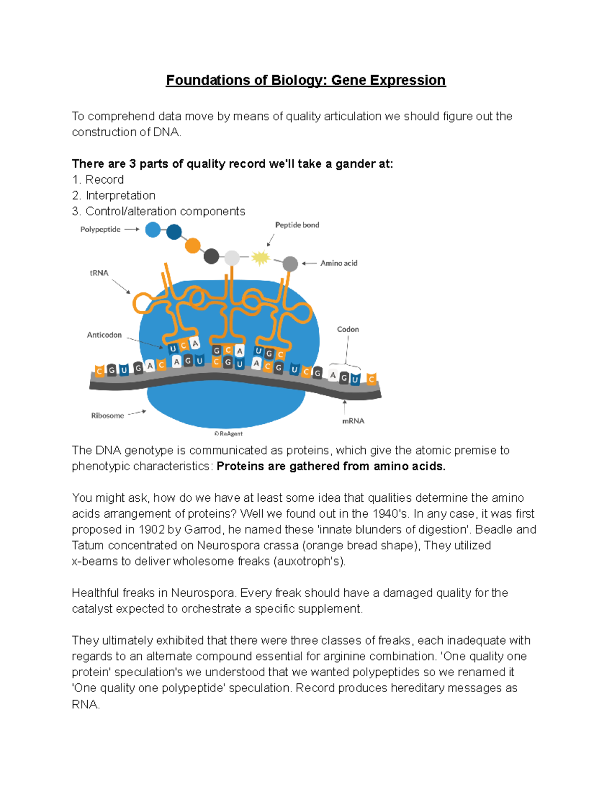 Foundations of Biology Gene Expression - There are 3 parts of quality ...