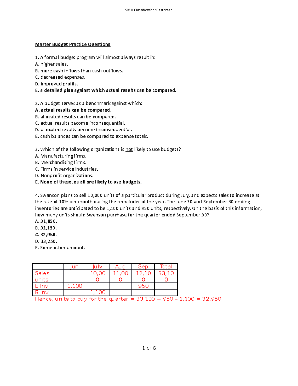 9 Master Budgeting Practice Questions with Ans - Master Budget Practice ...
