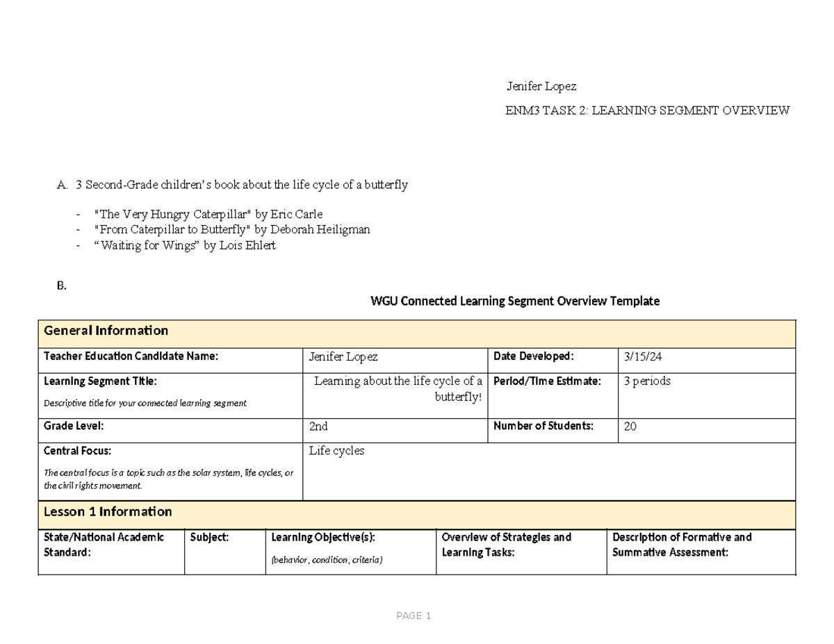 ENM3 Task 2 Learning Segment - Jenifer Lopez ENM3 TASK 2: LEARNING SEGMENT OVERVIEW A. 3 - Studocu