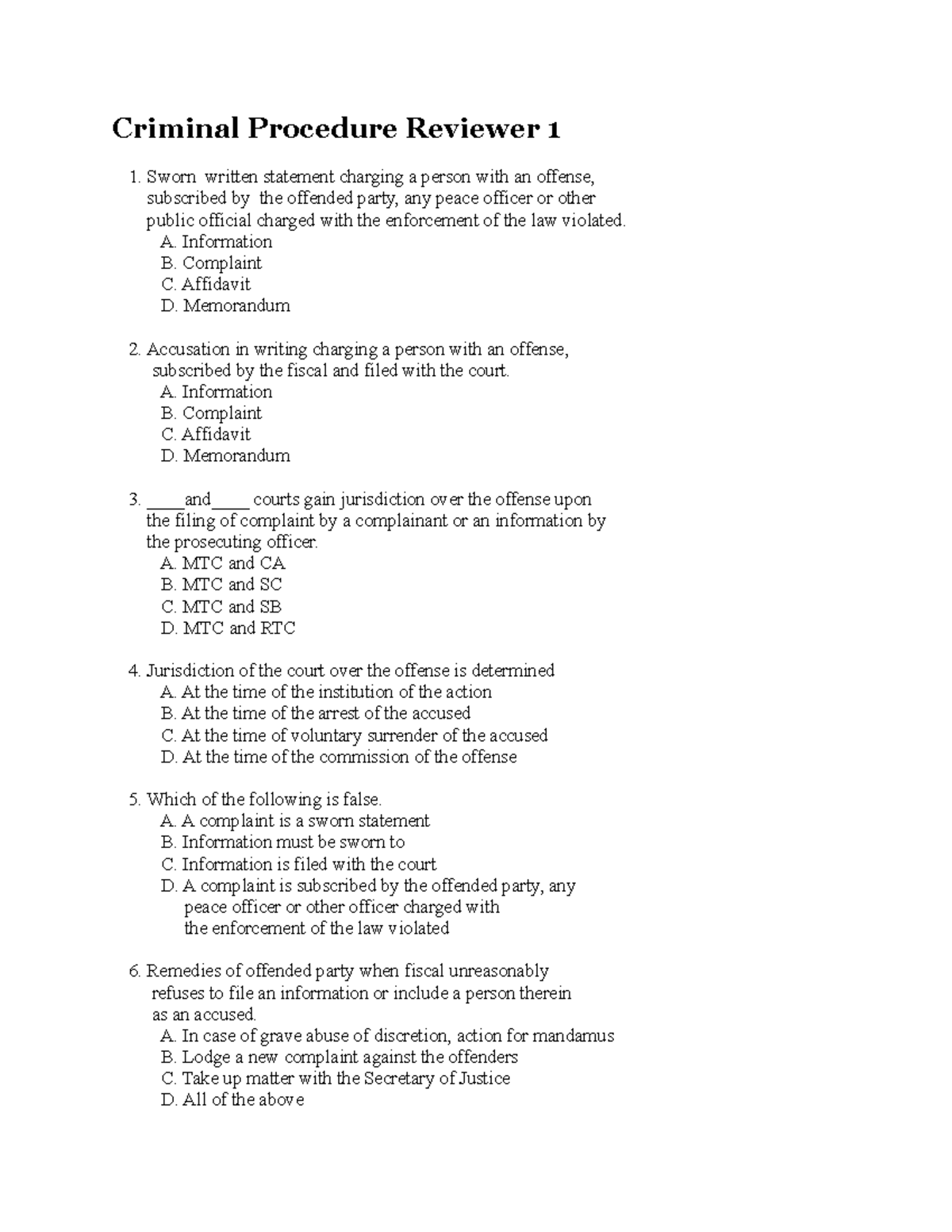 Criminology Board Examination Reviewer C - Criminal Procedure Reviewer ...