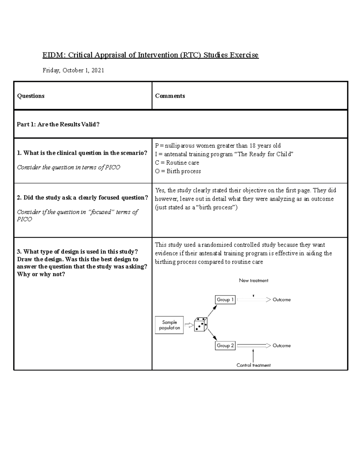 EIDM Critical Appraisal of Intervention (RTC) Studies Exercise - What ...