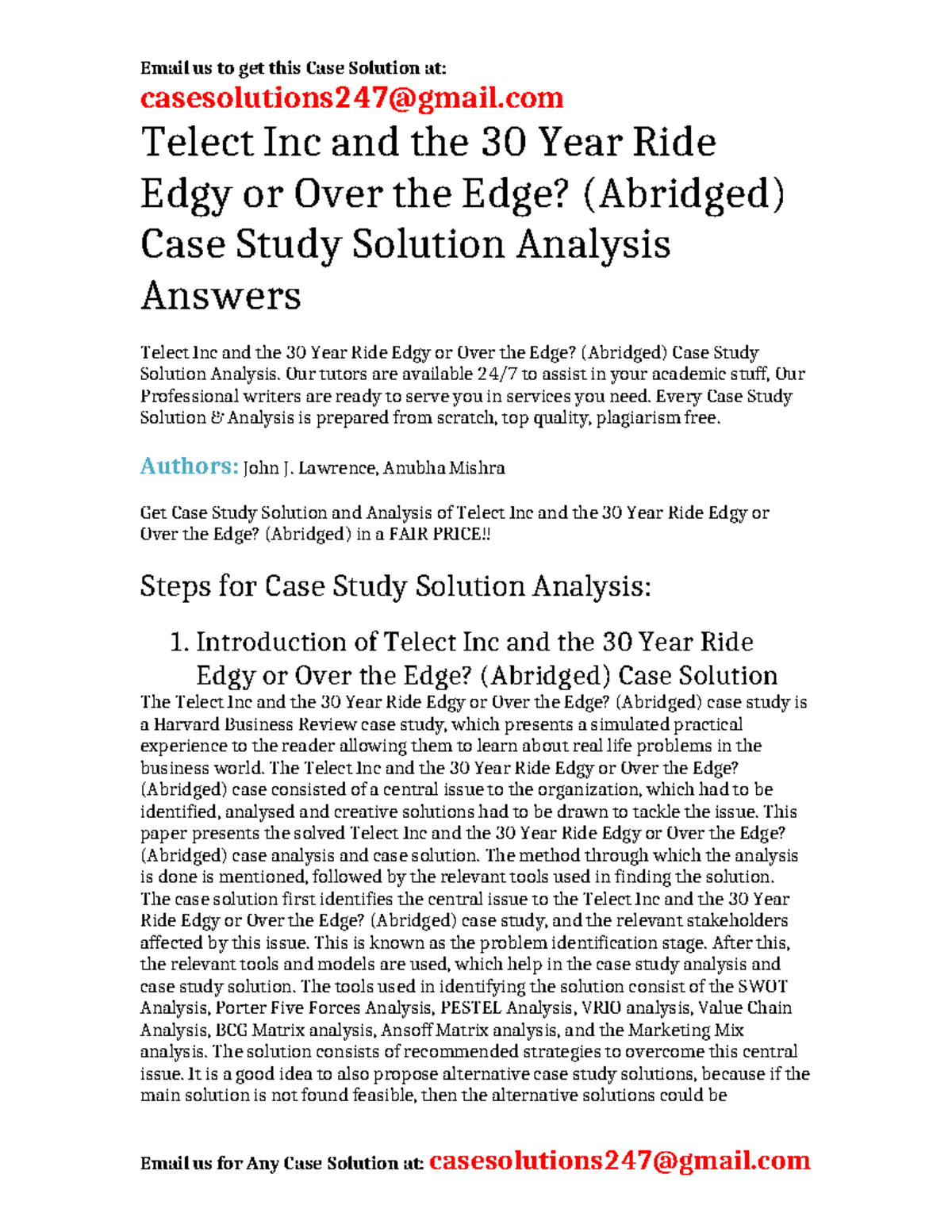 Case Solution Telect Inc and the 30 Year Ride Edgy or Over the Edge ...