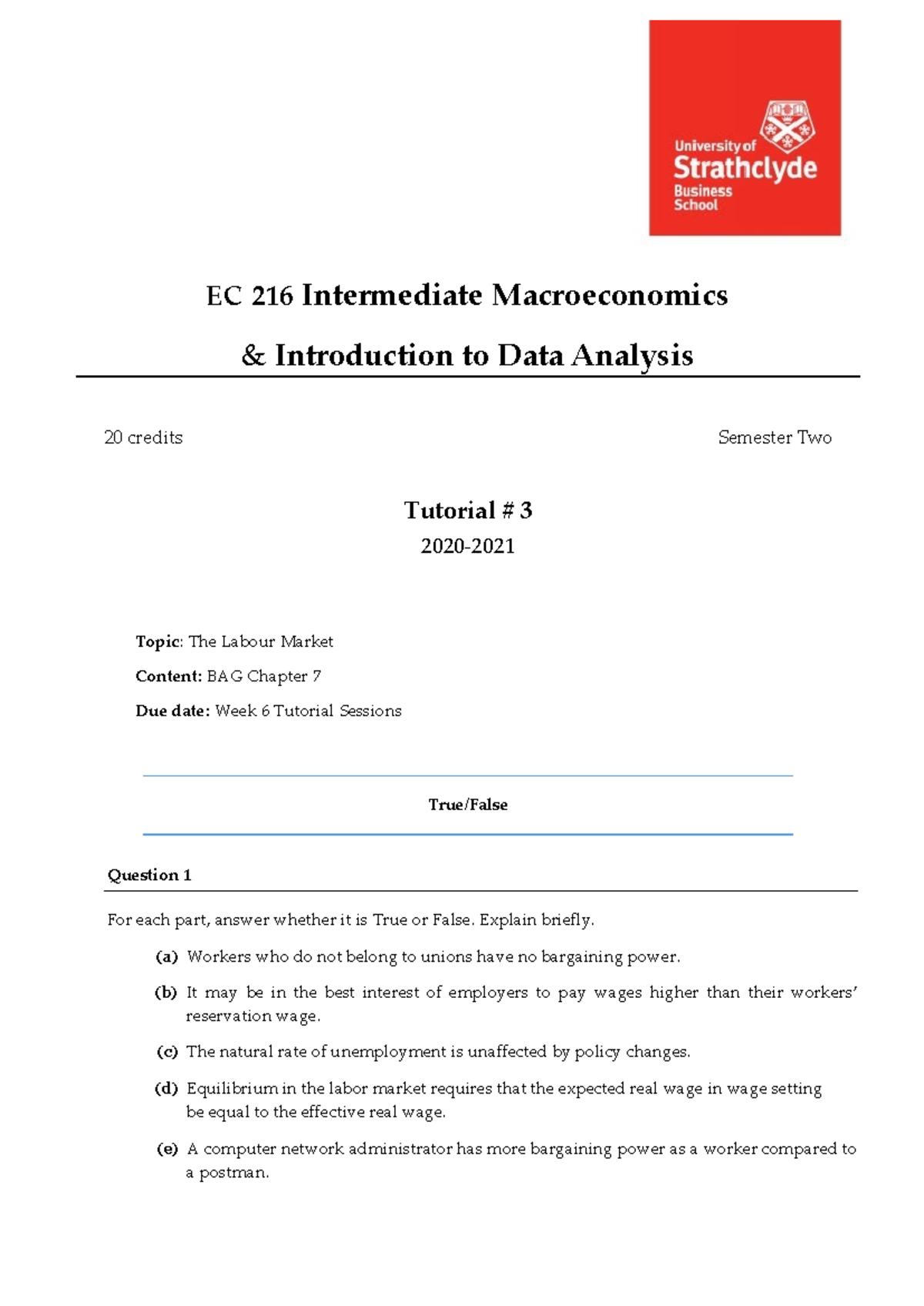 EC 216 Tutorial # 3 2021 - EC 216 Intermediate Macroeconomics & Introduction to Data Analysis 20 ...