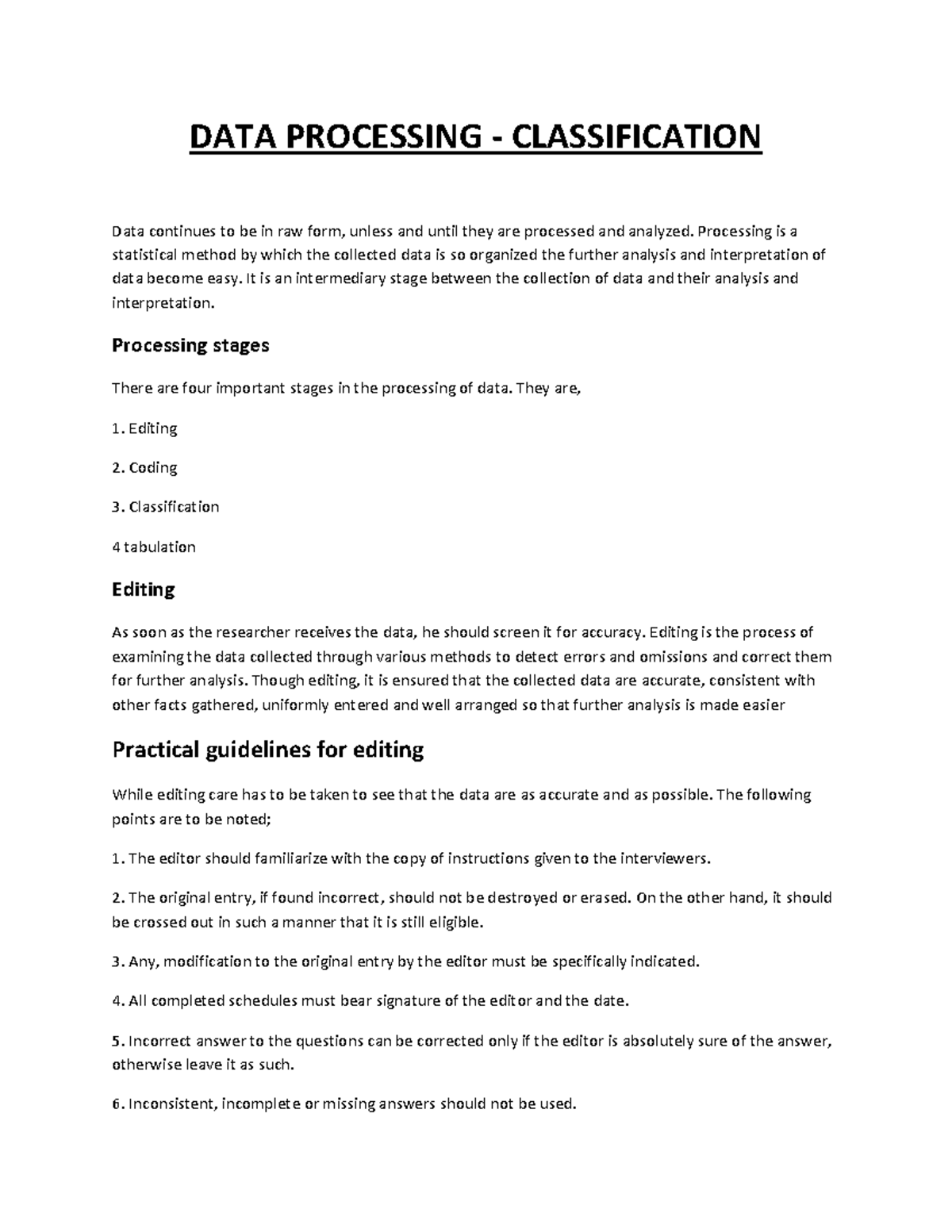 Data Processing Classification Data Processing Classification Data