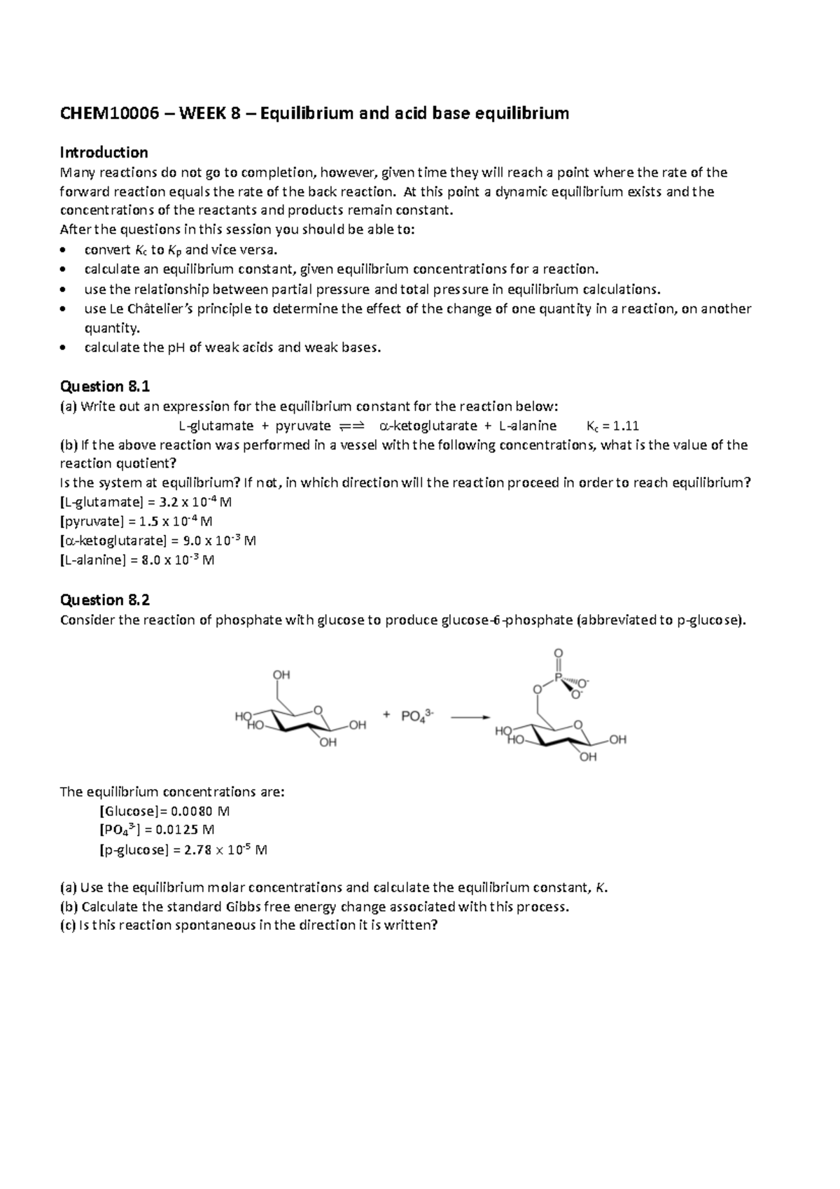 Week 8 Tutorial Questions - CHEMϭϬϬϬς – WEEK Θ – EƋuiliďƌiuŵ aŶd aĐid ...