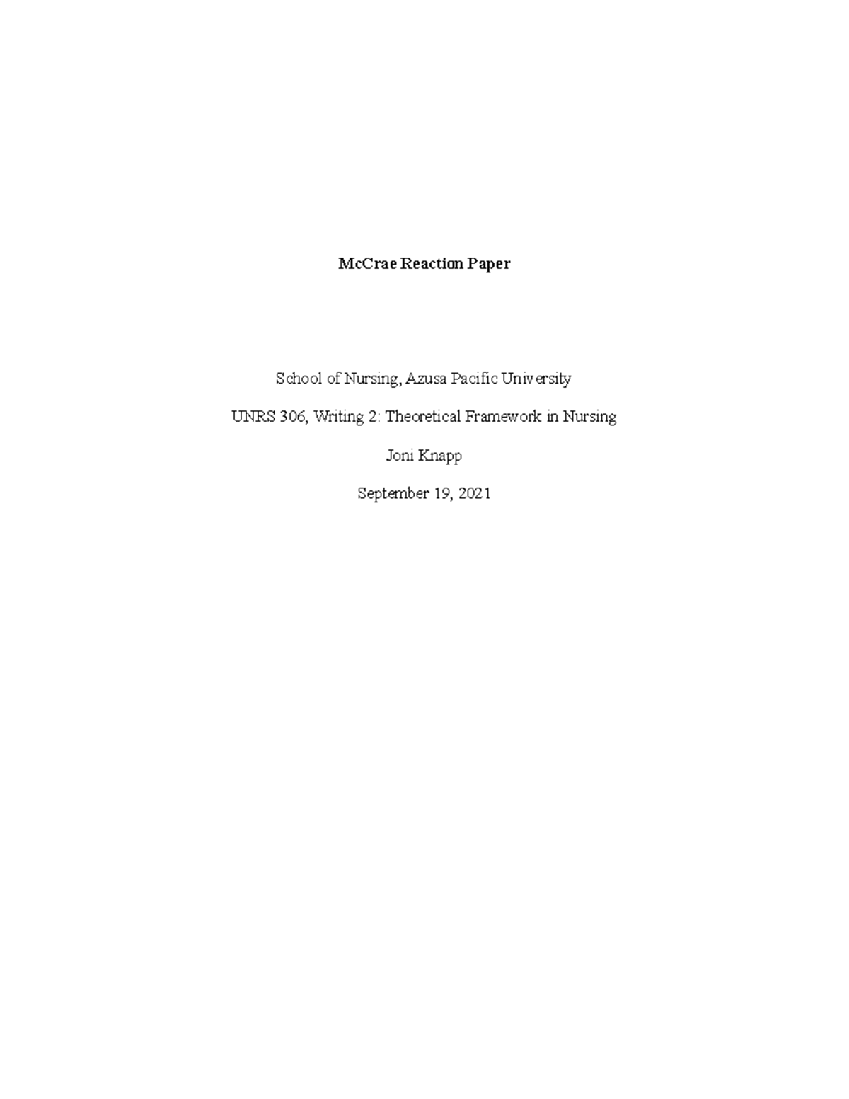 Mc Rae Reaction Paper - McCrae Reaction Paper Claudia Guardado School ...