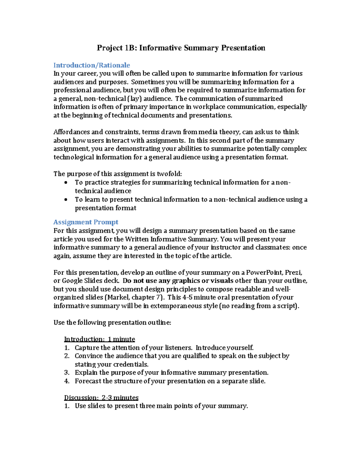ENG 3060 Project 1B Handout FALL 2023 - Project 1B: Informative Summary ...
