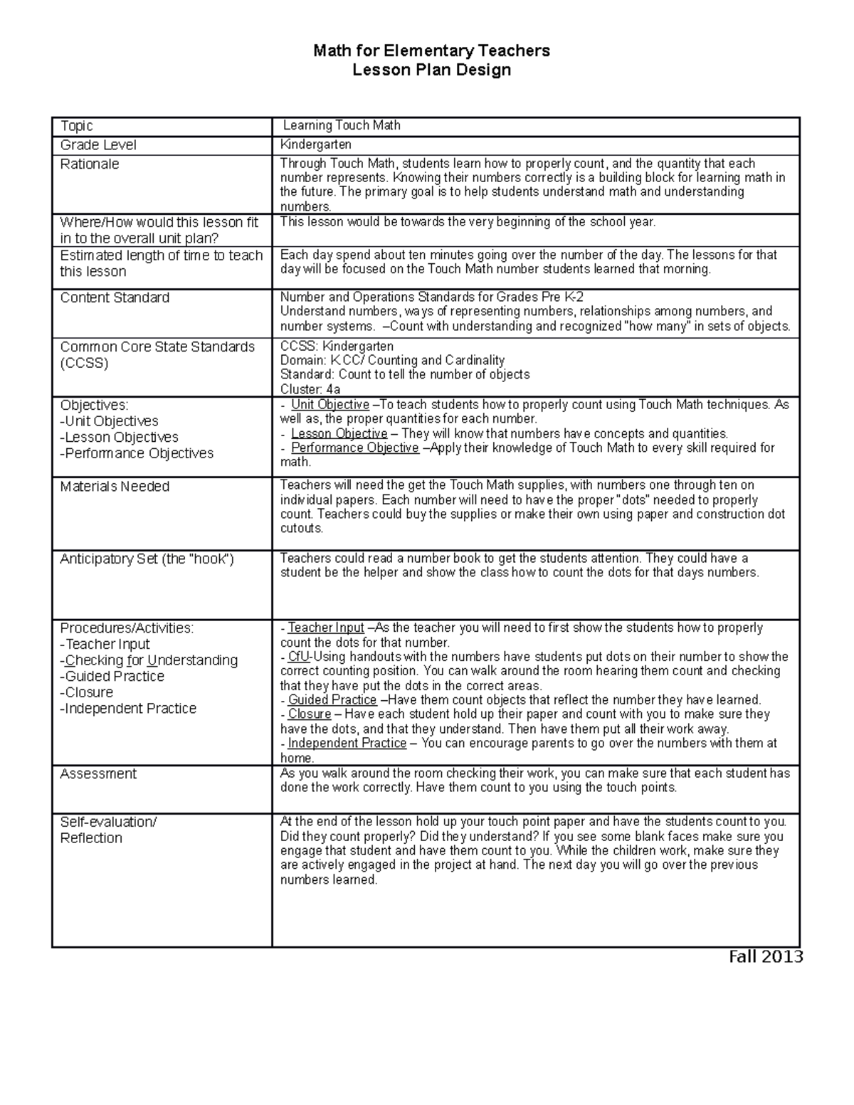 287780766 math lesson 1 - Math for Elementary Teachers Lesson Plan ...