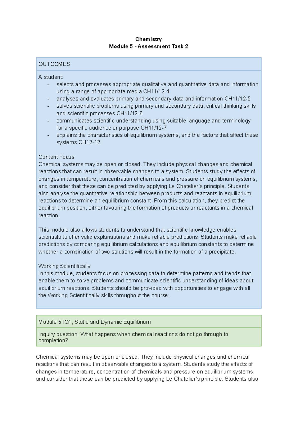 Assesment Task 2 Study - Chemistry Module 5 - Assessment Task 2 ...
