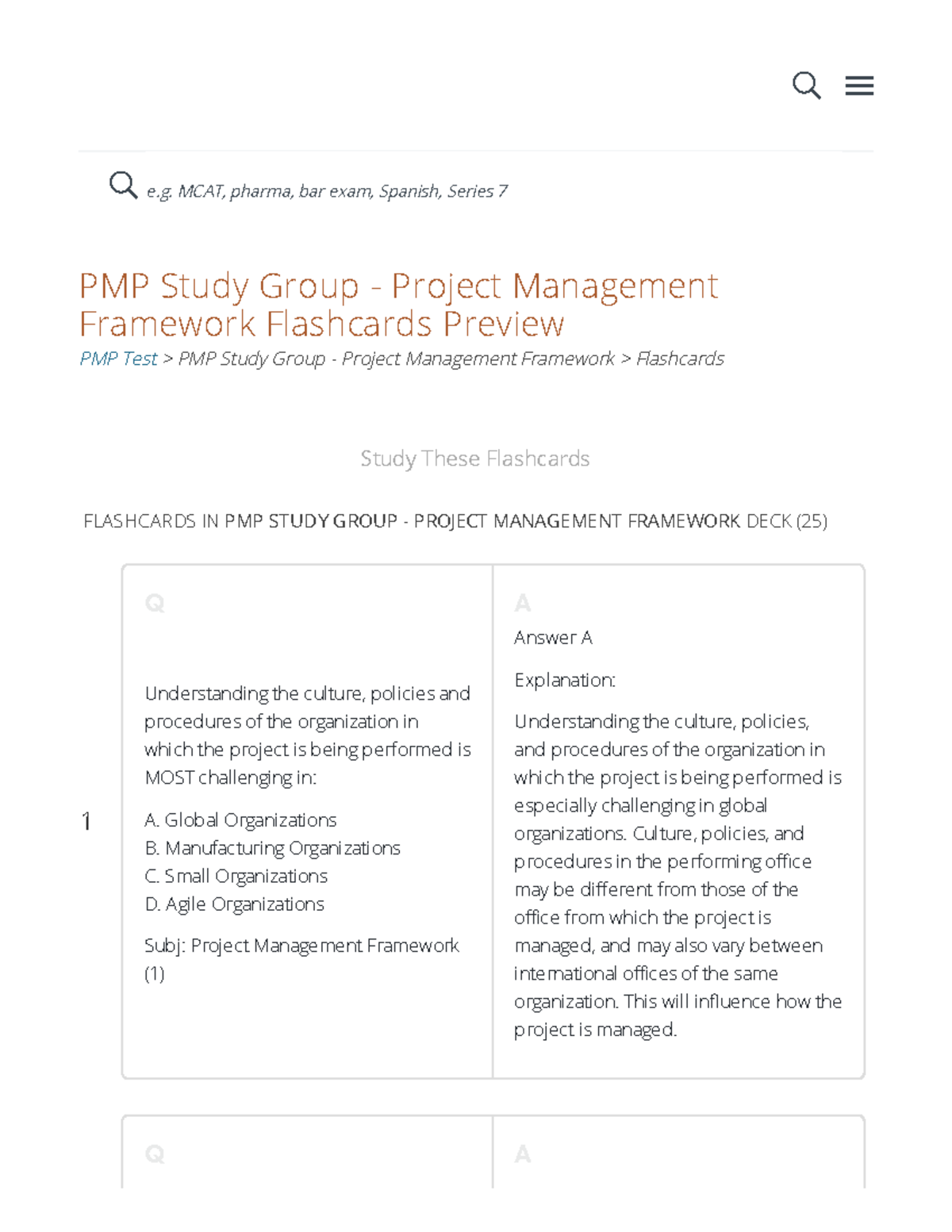PMP Study Group - Project Management Framework Flashcards by Mike ...